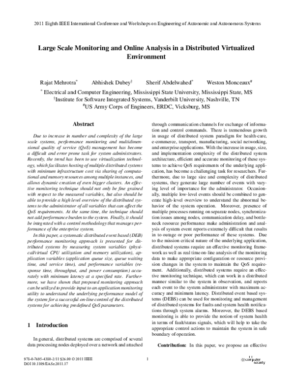 (PDF) Large Scale Monitoring and Online Analysis in a Distributed Virtualized Environment