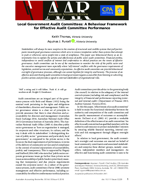 (PDF) Local Government Audit Committees: A Behaviour Framework for ...