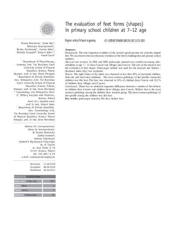 (PDF) The evaluation of feet forms (shapes) in primary school children ...