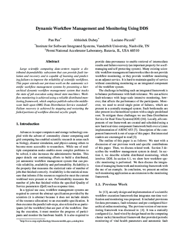 (PDF) Dynamic Workflow Management and Monitoring Using DDS