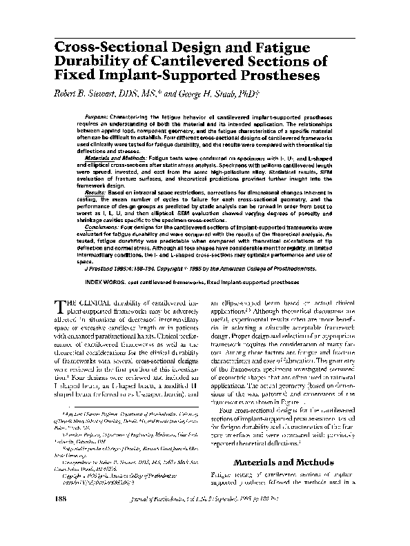 (PDF) Cross-Sectional Design and Fatigue Durability of Cantilevered Sections of Fixed Implant ...
