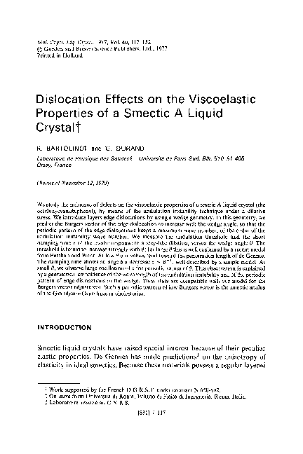 (PDF) Dislocation Effects on the Viscoelastic Properties of a Smectic A ...
