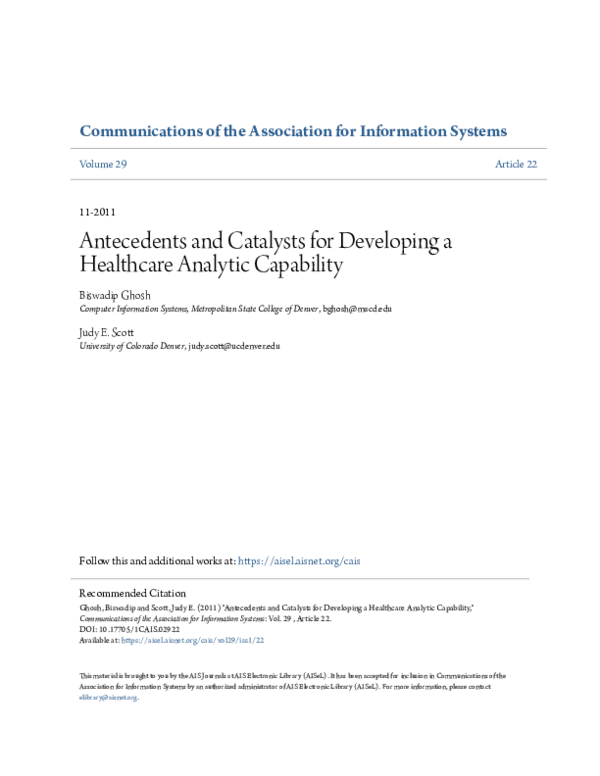 (PDF) Antecedents and Catalysts for Developing a Healthcare Analytic Capability