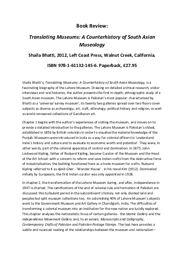 (PDF) Translating Museums: A Counterhistory of South Asian Museology