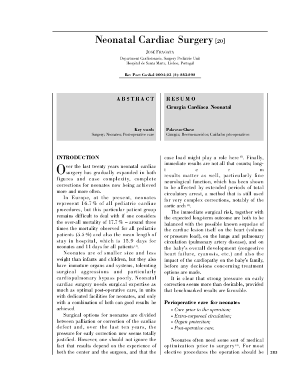 (PDF) Neonatal cardiac surgery