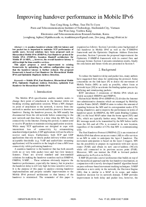 (PDF) Improving handover performance in Mobile IPv6