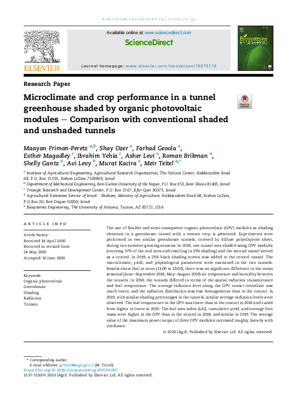 (PDF) Microclimate and crop performance in a tunnel greenhouse shaded by organic photovoltaic ...