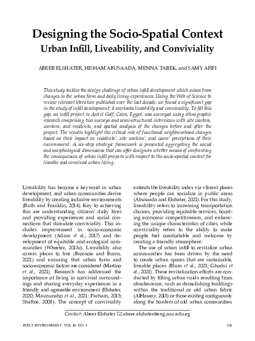 (PDF) Designing the socio-spatial context: urban infill, liveability, and conviviality