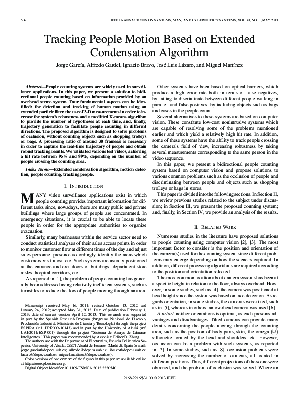 (PDF) Tracking People Motion Based on Extended Condensation Algorithm