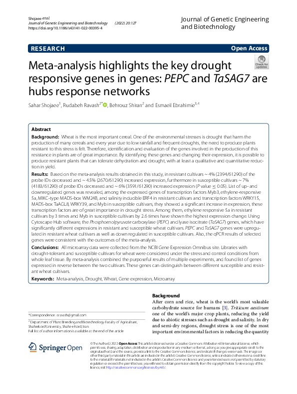 (PDF) Meta-analysis highlights the key drought responsive genes in ...