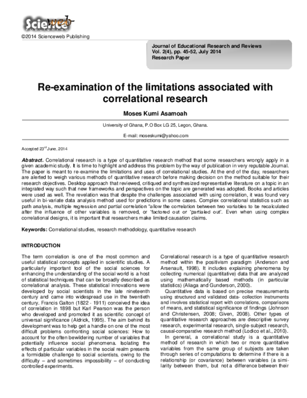 (PDF) Re-examination of the limitations associated with correlational ...