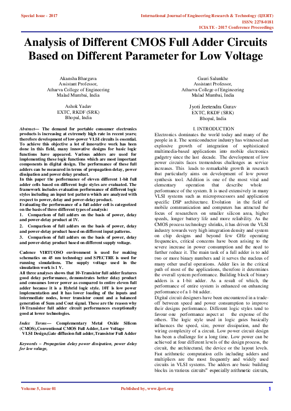 (PDF) Low-Voltage CMOS Full Adder Analysis