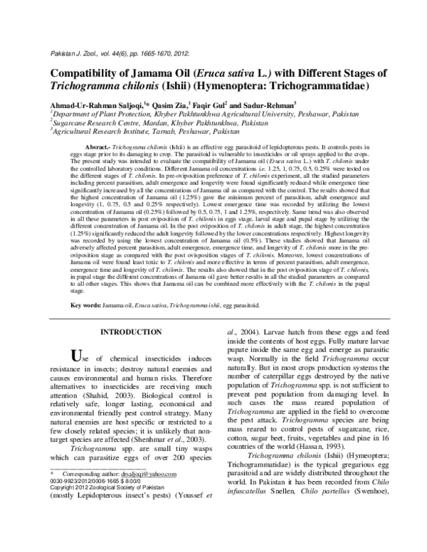 (PDF) Compatibility of Jamama oil (Eruca sativa L.) with different ...