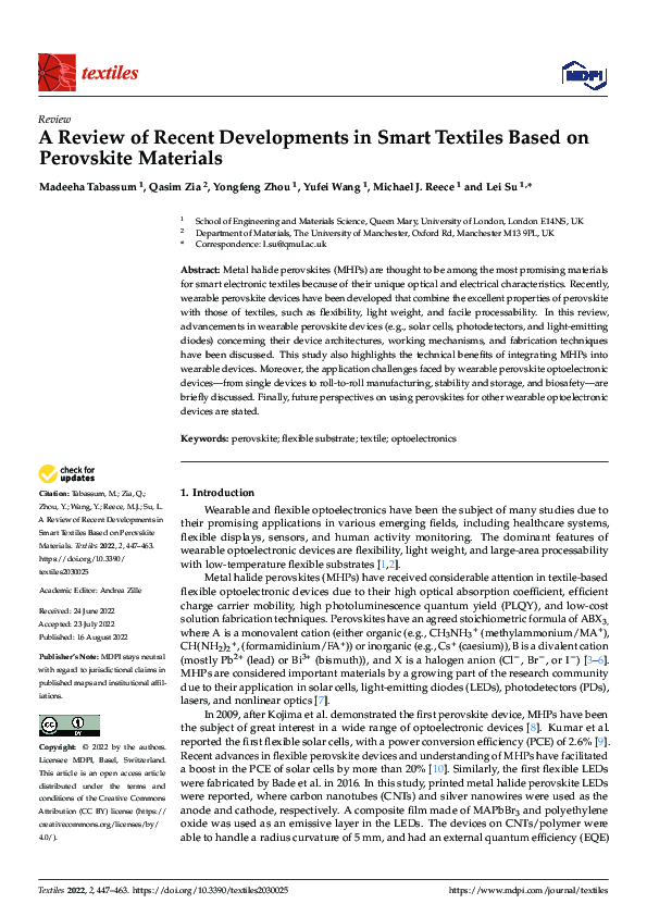 (PDF) A Review of Recent Developments in Smart Textiles Based on Perovskite Materials