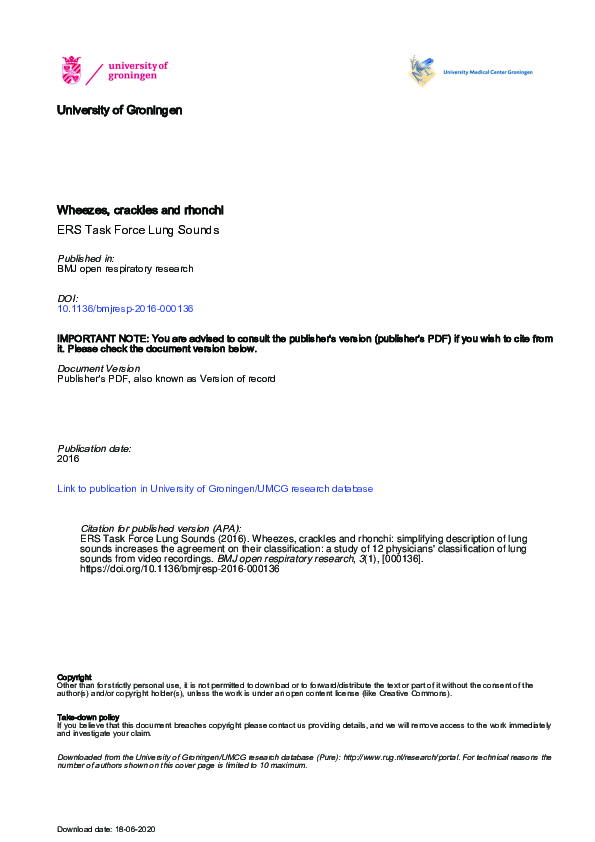 (PDF) Wheezes, crackles and rhonchi: simplifying description of lung ...