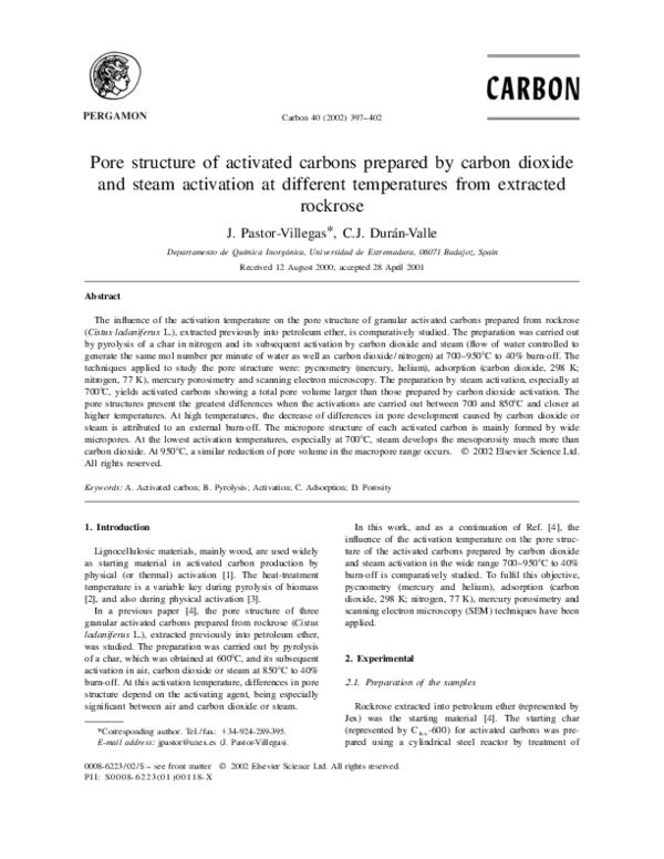 (PDF) Pore structure of activated carbons prepared by carbon dioxide and steam activation at ...