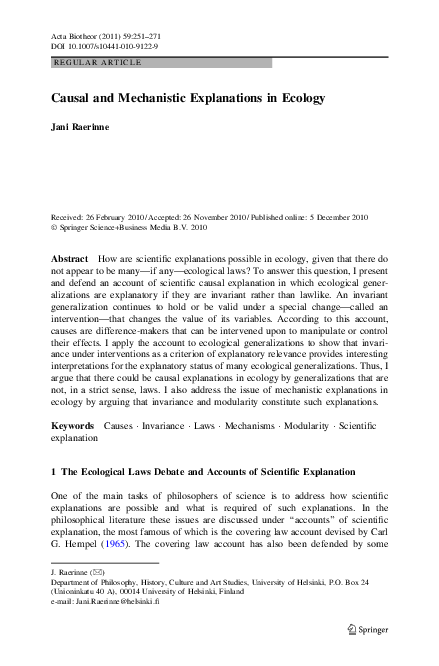 (PDF) Causal and Mechanistic Explanations in Ecology