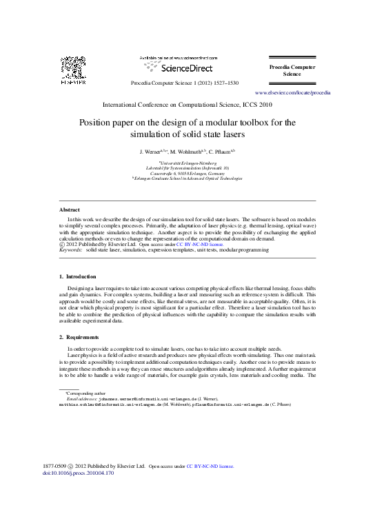 (PDF) Position paper on the design of a modular toolbox for the simulation of solid state lasers