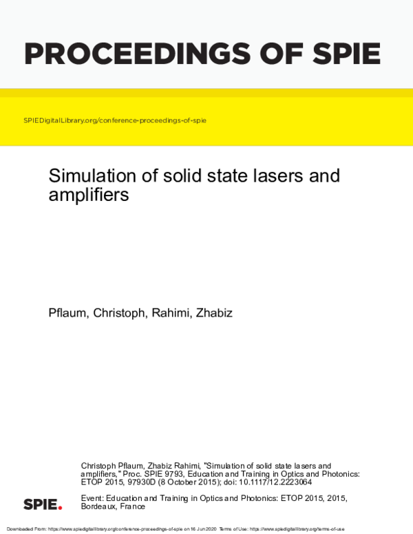 (PDF) Simulation of solid state lasers and amplifiers