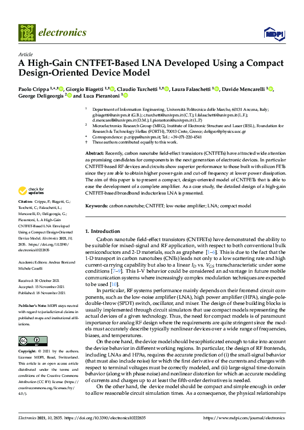 (PDF) A High-Gain CNTFET-Based LNA Developed Using a Compact Design-Oriented Device Model