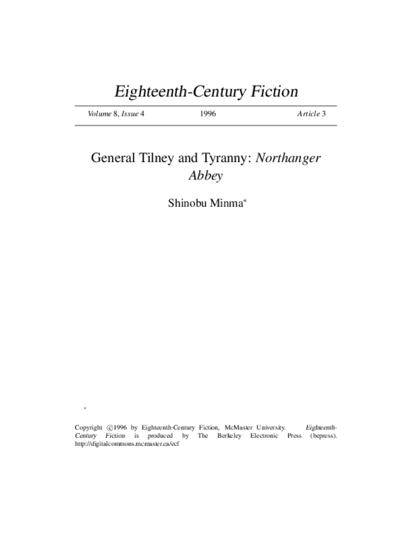 (PDF) General Tilney and Tyranny: Northanger Abbey