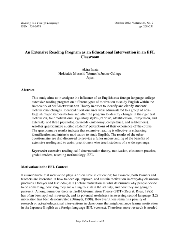 (PDF) An Extensive Reading Program as an Educational Intervention in an ...