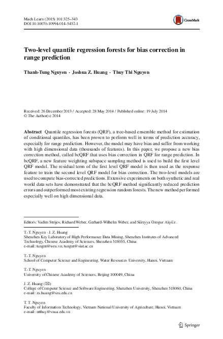 (PDF) Two-level quantile regression forests for bias correction in range prediction