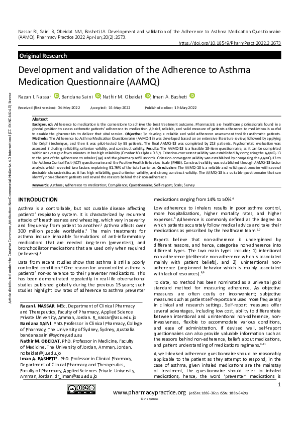 (PDF) Development and validation of the Adherence to Asthma Medication ...