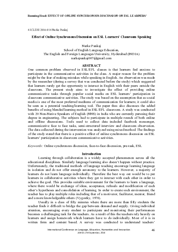 (PDF) Effect of Online Synchronous Discussion on ESL Learners ...