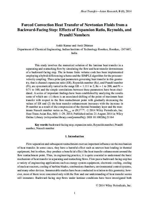 (PDF) Forced Convection Heat Transfer of Newtonian Fluids from a Backward-Facing Step: Effects ...