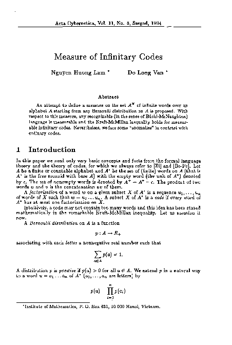 (PDF) Measure of Infinitary Codes