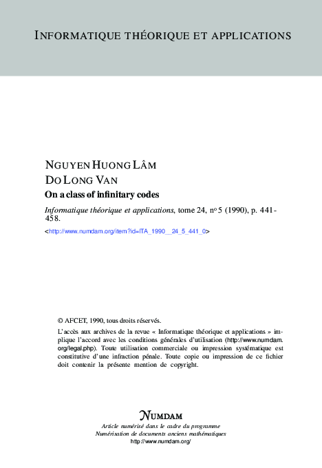 (PDF) On a class of infinitary codes