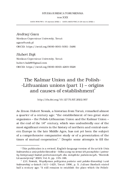 (PDF) The Kalmar Union and the Polish--Lithuanian unions (part 1 ...