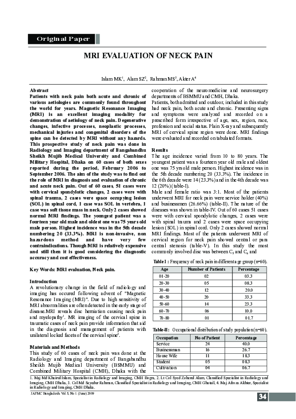 (PDF) MRI Evaluation of Neck Pain