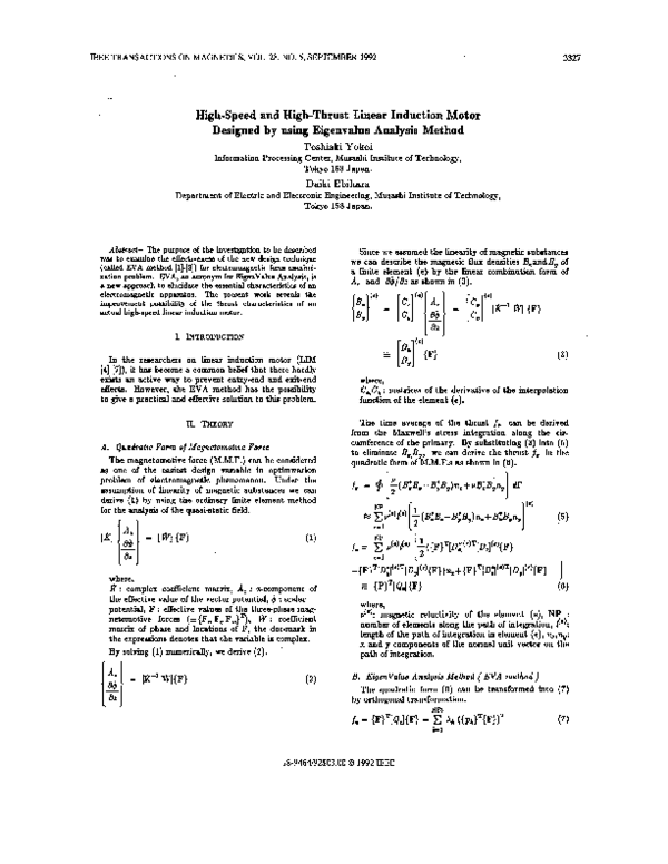Pdf High Speed And High Thrust Linear Induction Motor Designed By Using Eigenvalue Analysis Method
