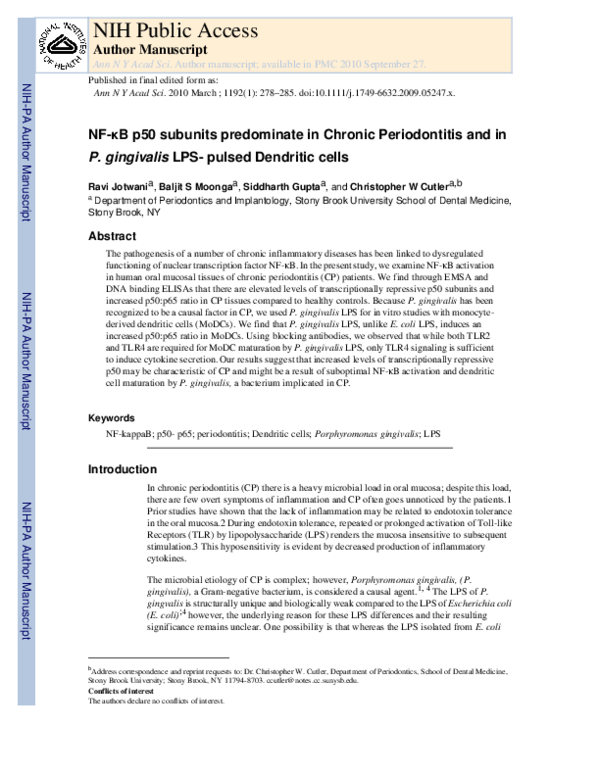 (PDF) NF-κB p50 subunits predominate in Chronic Periodontitis and in P ...