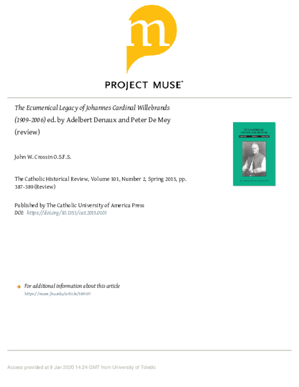 (PDF) The Ecumenical Legacy of Johannes Cardinal Willebrands (1909–2006 ...