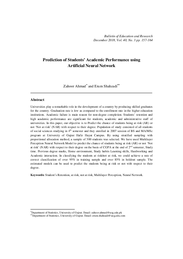 (PDF) Prediction of Students' Academic Performance Using Artificial ... (PDF) Prediction of Students' Academic Performance Using Artificial ...