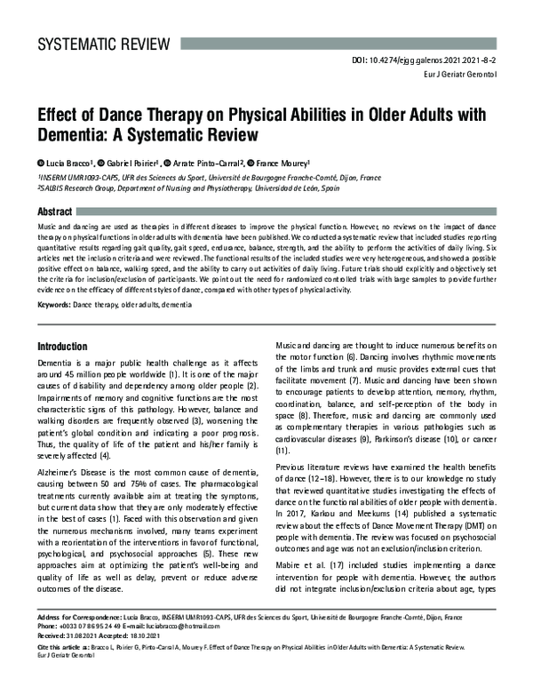 (PDF) Effect of Dance Therapy on Physical Abilities in Older Adults with Dementia: A Systematic ...