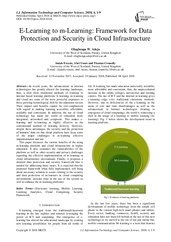 (PDF) E-Learning to m-Learning: Framework for Data Protection and Security in Cloud Infrastructure