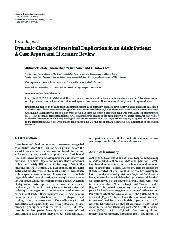 (PDF) Dynamic Change of Intestinal Duplication in an Adult Patient: A ...