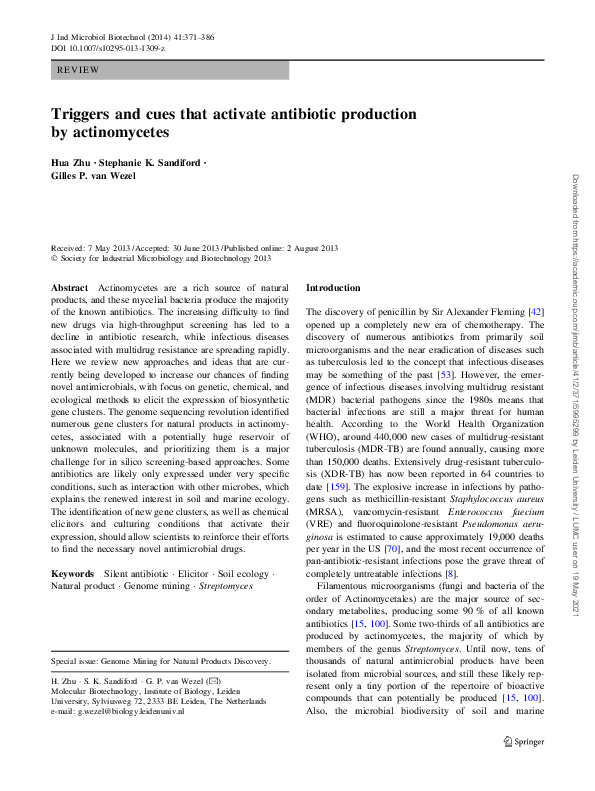(PDF) Triggers and cues that activate antibiotic production by ...