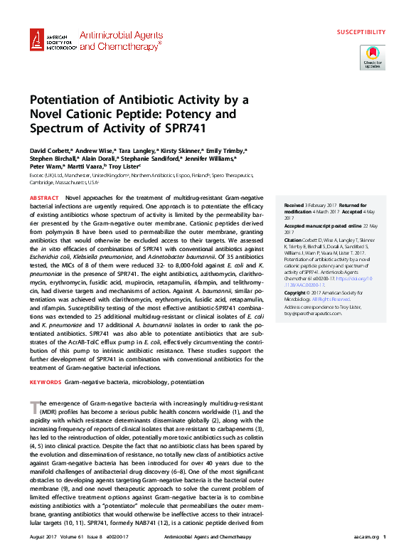 (PDF) Potentiation of Antibiotic Activity by a Novel Cationic Peptide: Potency and Spectrum of ...