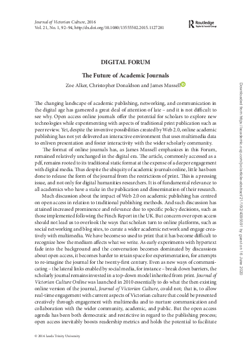 (PDF) The Future of Academic Journals