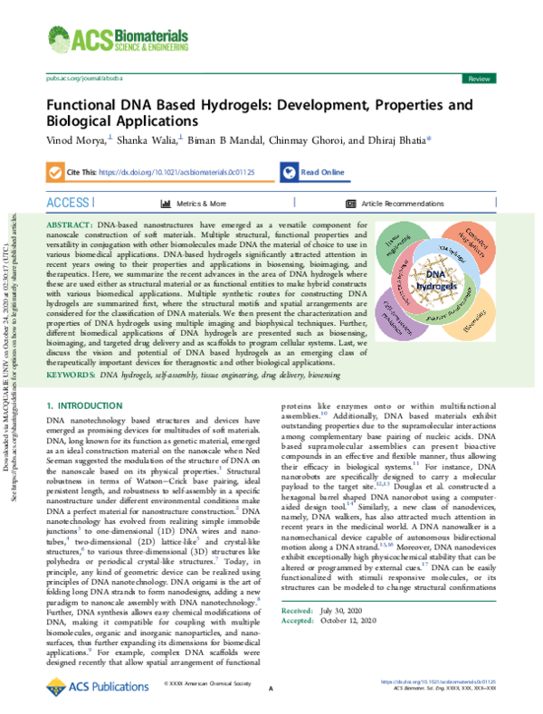 (PDF) Functional DNA Based Hydrogels: Development, Properties and Biological Applications