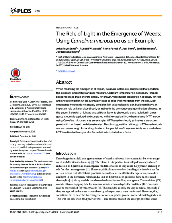 (PDF) The Role of Light in the Emergence of Weeds: Using Camelina ...