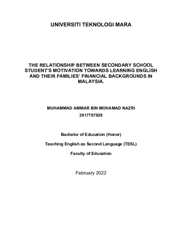 (DOC) THE RELATIONSHIP BETWEEN SECONDARY SCHOOL STUDENT’S MOTIVATION TOWARDS LEARNING ENGLISH ...
