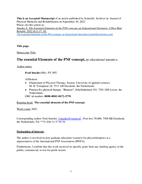 (PDF) The essential Elements of the PNF-concept, an educational narrative