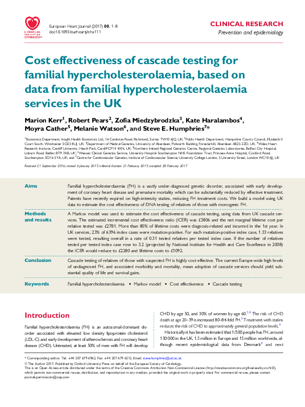 (PDF) Cost effectiveness of cascade testing for familial ...