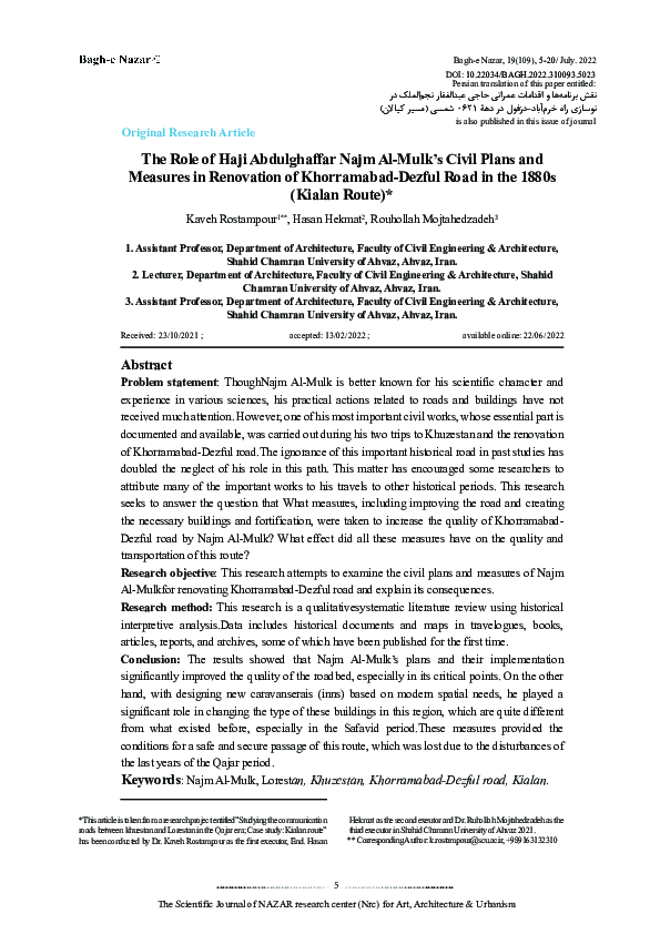 (PDF) The Role of Haji Abdulghaffar Najm Al-Mulk's Civil Plans and ...